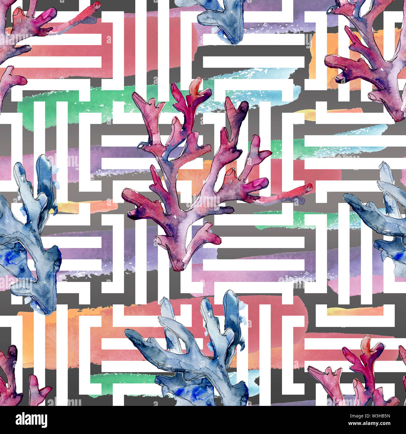 Colorful aquatic underwater nature coral reef. Watercolor background ...