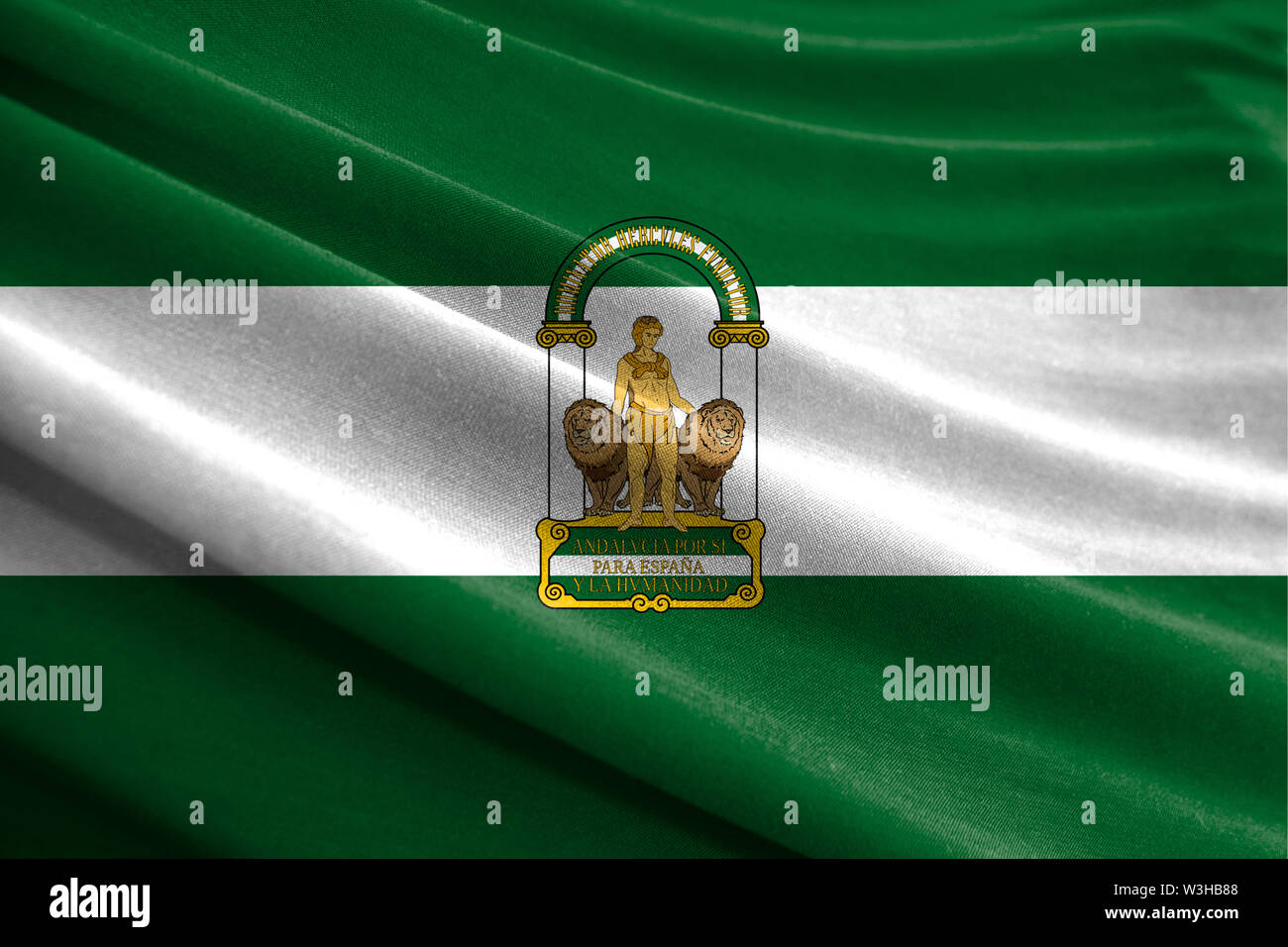 Realistic flag of Andalusia on the wavy surface of fabric Stock Photo ...