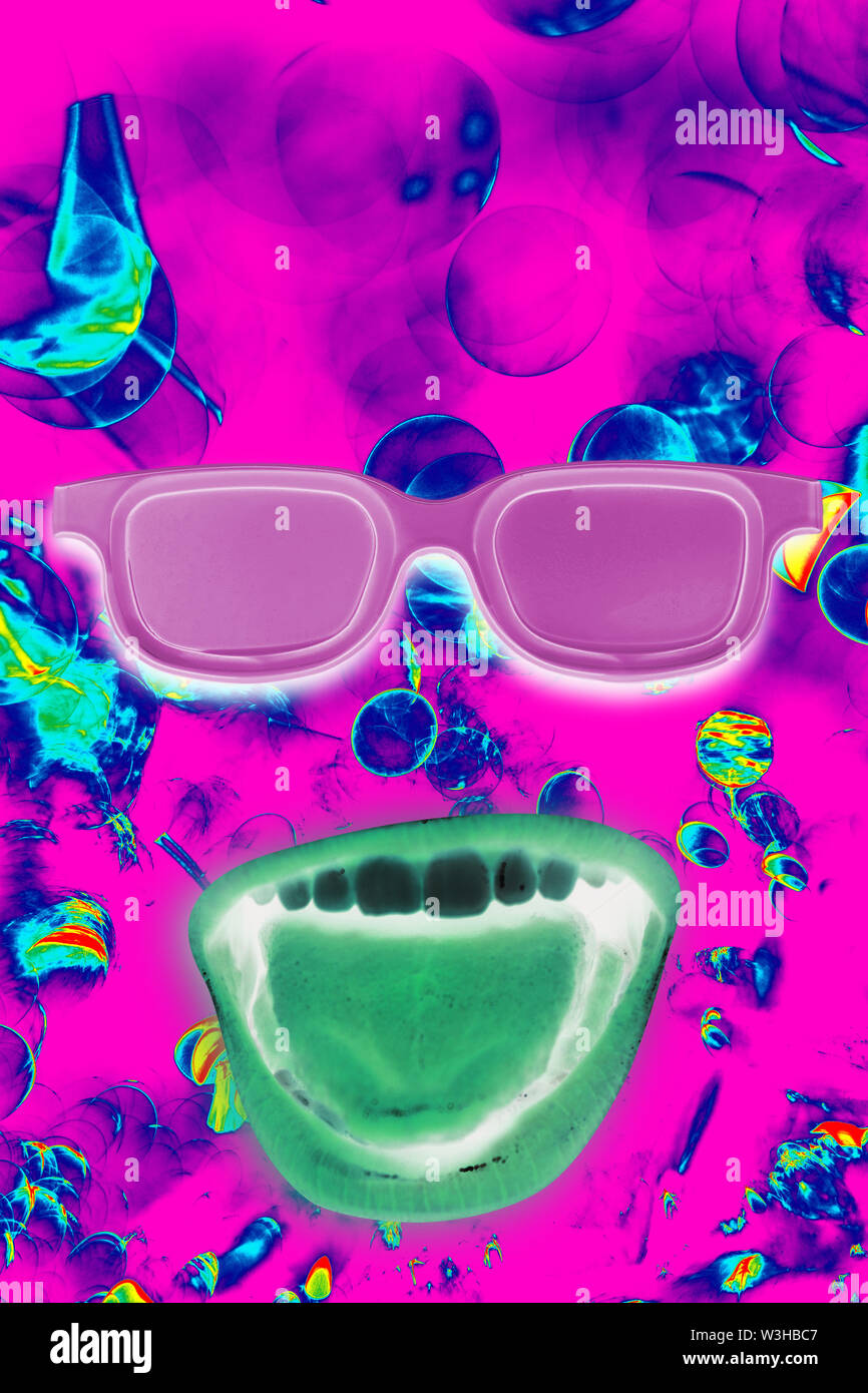 Pink Glasses with open mouth shows a tongue. Beautiful Creative ...