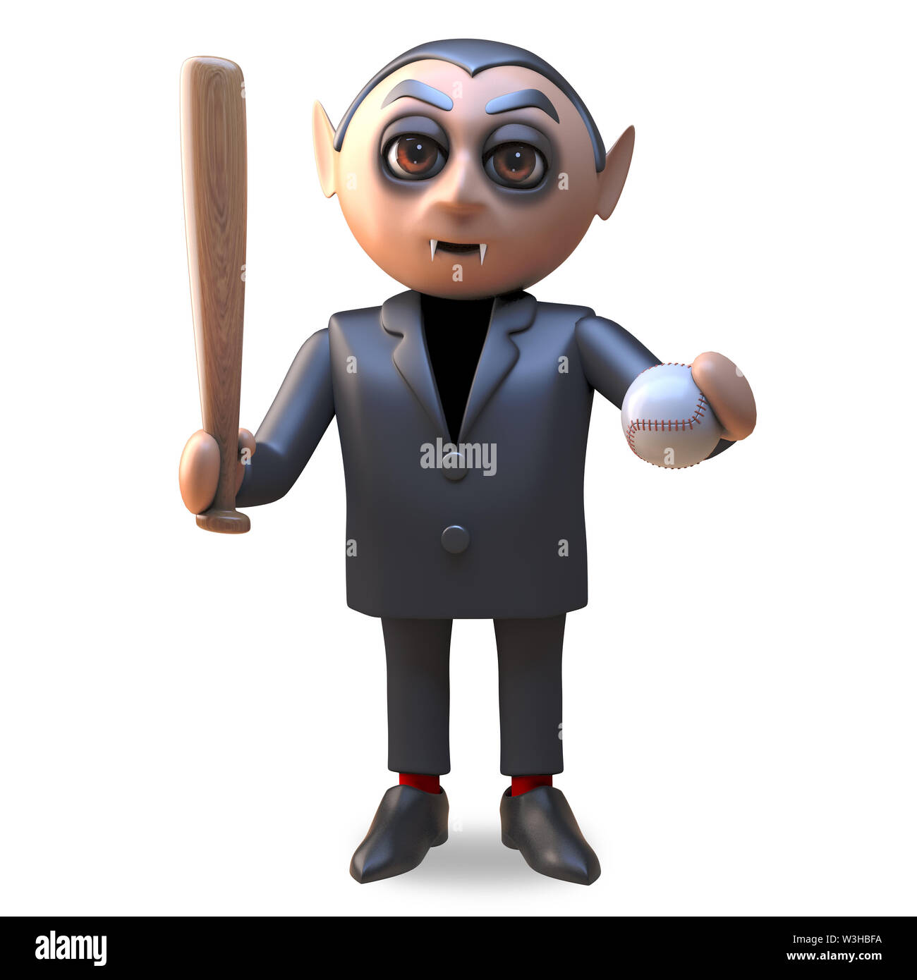 Cartoon 3d vampire dracula holding a baseball bat and ball, 3d ...