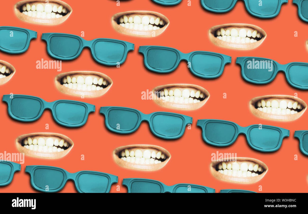 Glasses with open mouth shows a teeth. Beautiful Creative flat ...