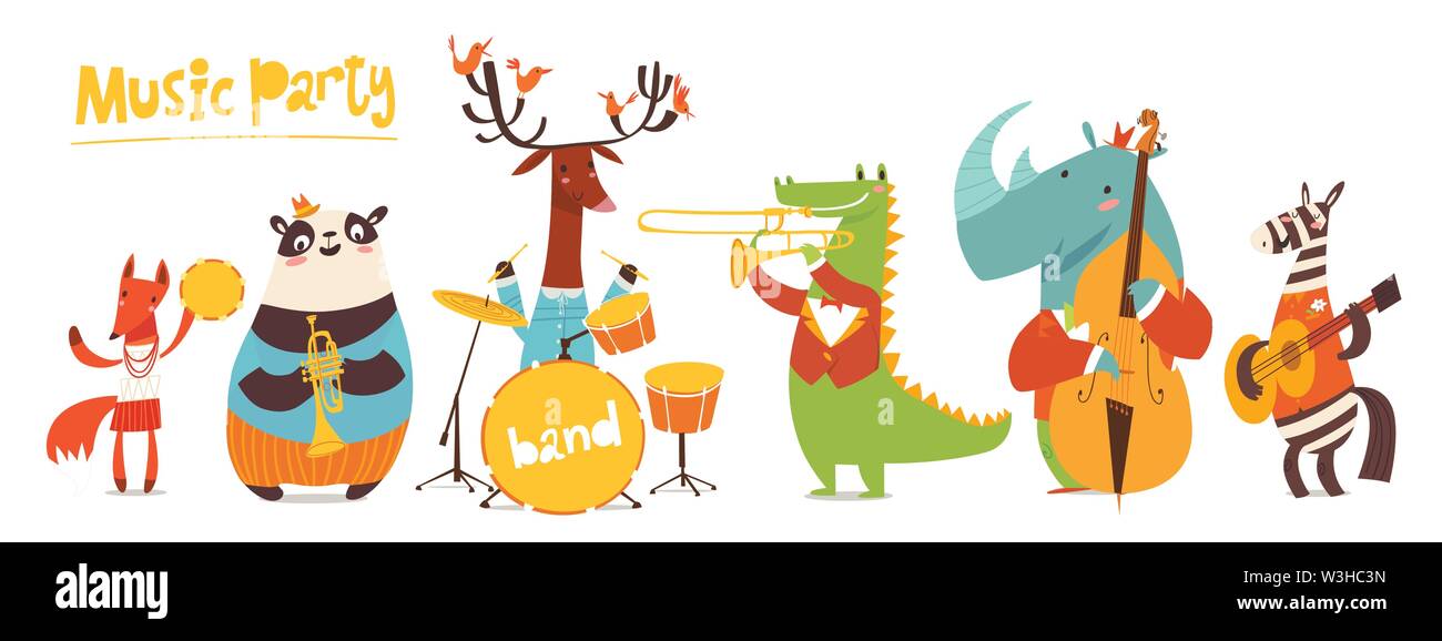 Vector music poster with cute cartoon musicians Stock Vector Image ...