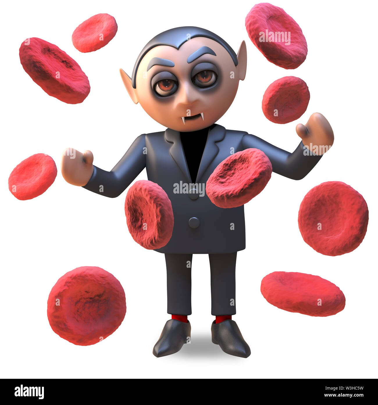 A happy Halloween vampire dracula surrounded by giant blood cells, 3d ...