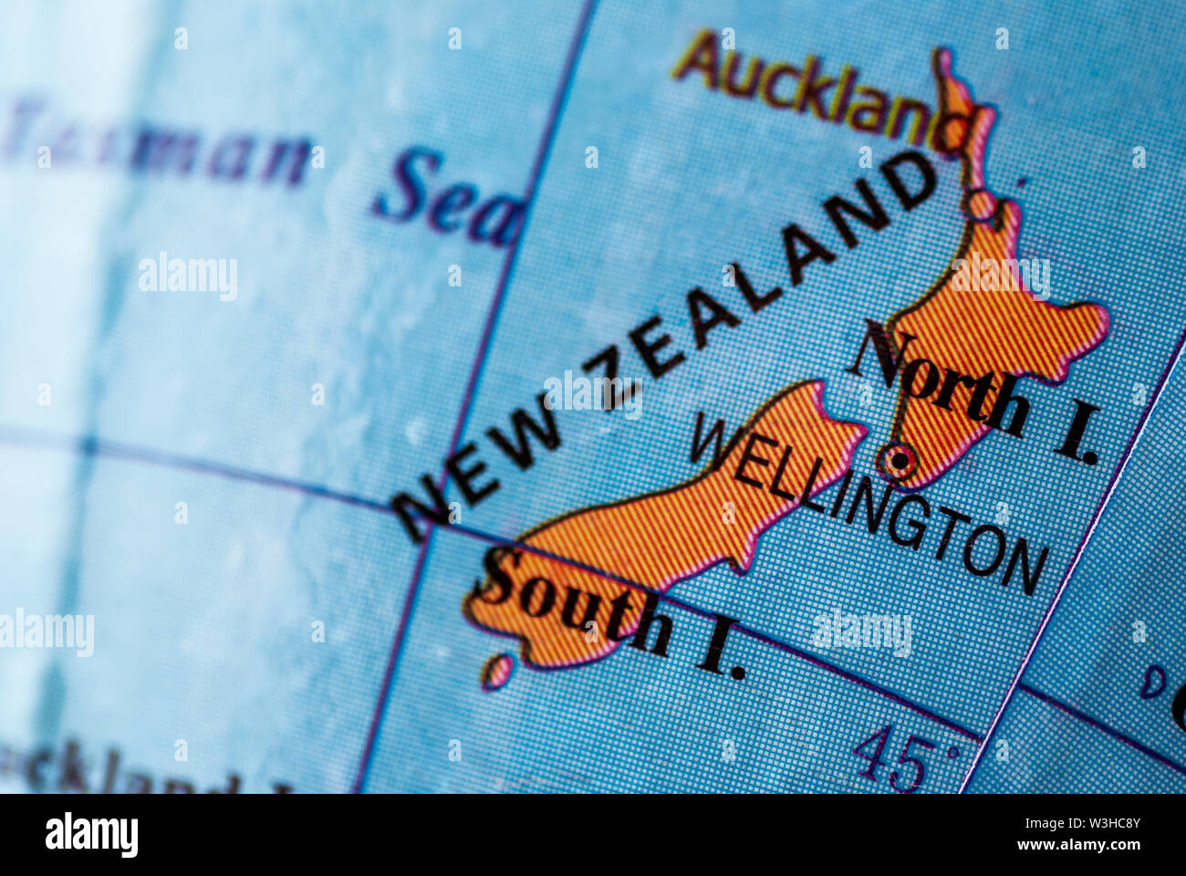 Close up focus to the islands of New Zealand with copy space on the sea ...