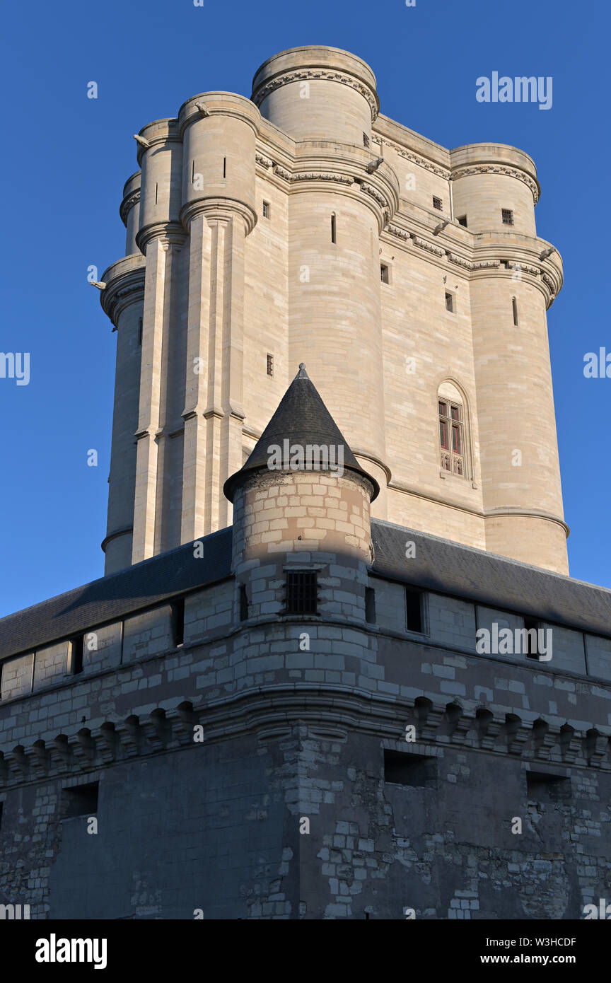 Vincennes Castle and blue sky. An ancient castle in the south of France ...