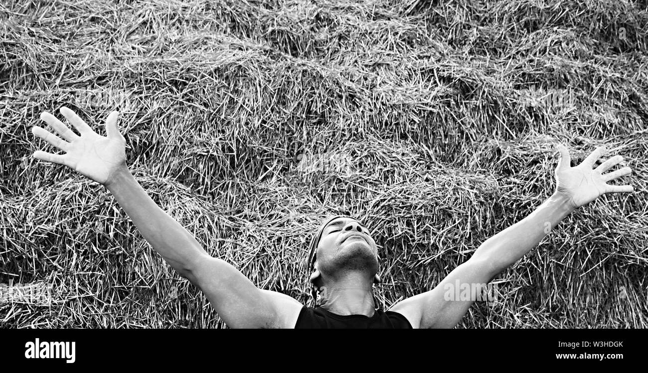 Outstretched arms raised up Black and White Stock Photos & Images - Alamy