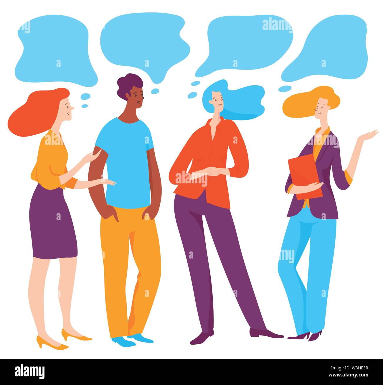 Vector illustration with business people taking conversation about ...