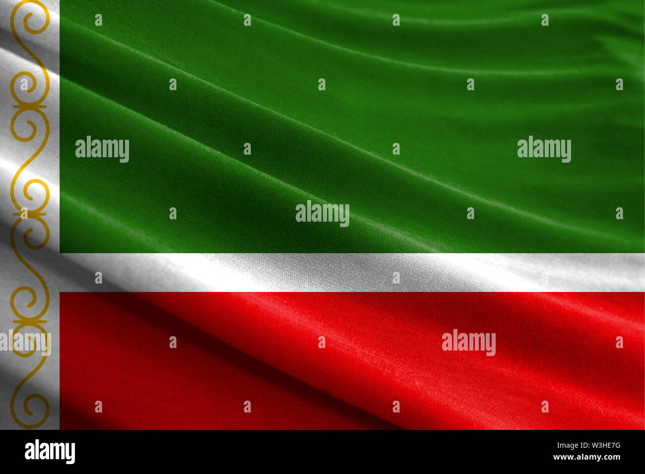 Realistic flag of Chechen Republic on the wavy surface of fabric Stock ...