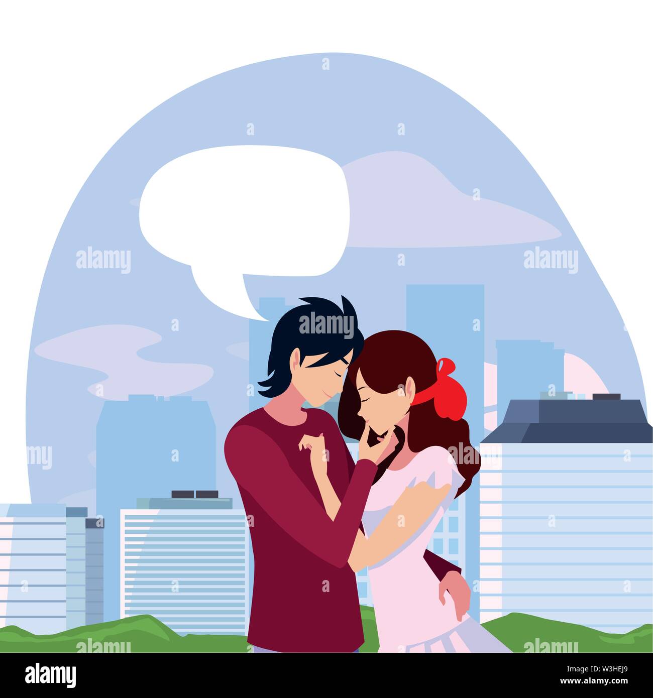 romantic couple hugging city park vector illustration Stock Vector ...