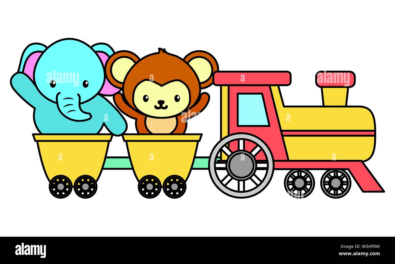 cute little monkey and elephant in train Stock Vector Image & Art - Alamy