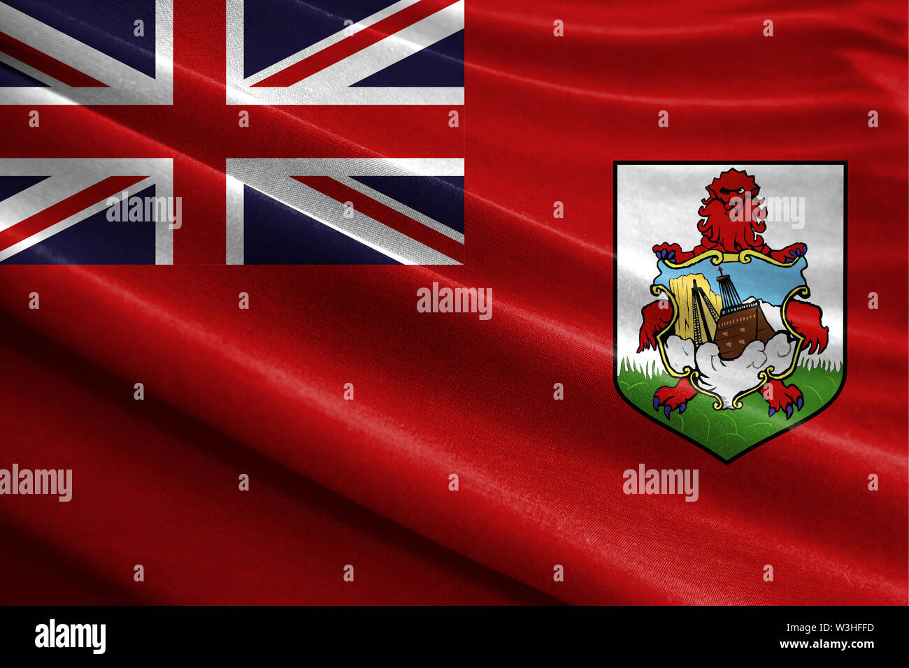 Realistic flag of Bermuda Islands on the wavy surface of fabric Stock ...