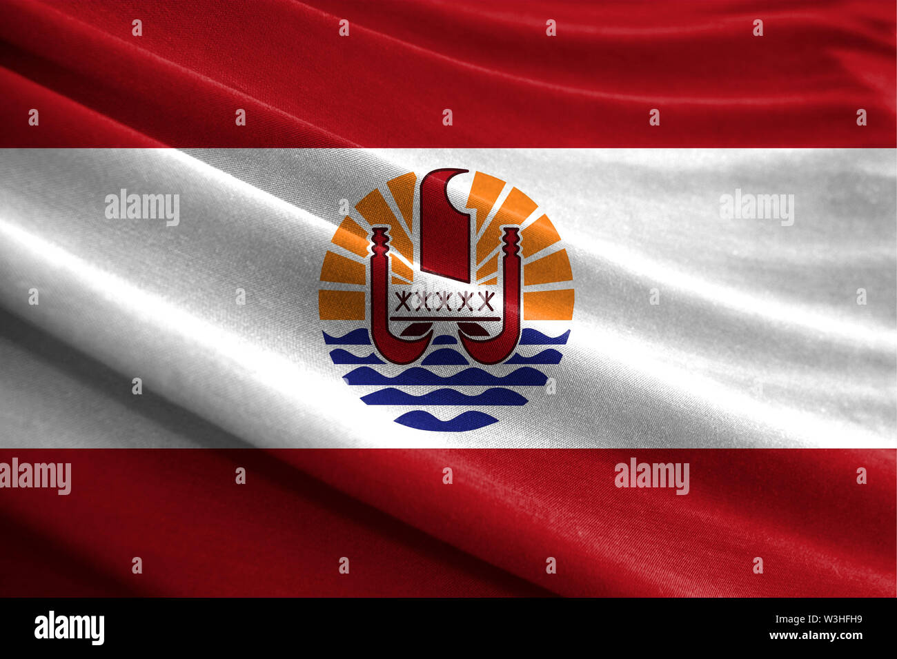 Realistic flag of French Polynesia on the wavy surface of fabric Stock ...