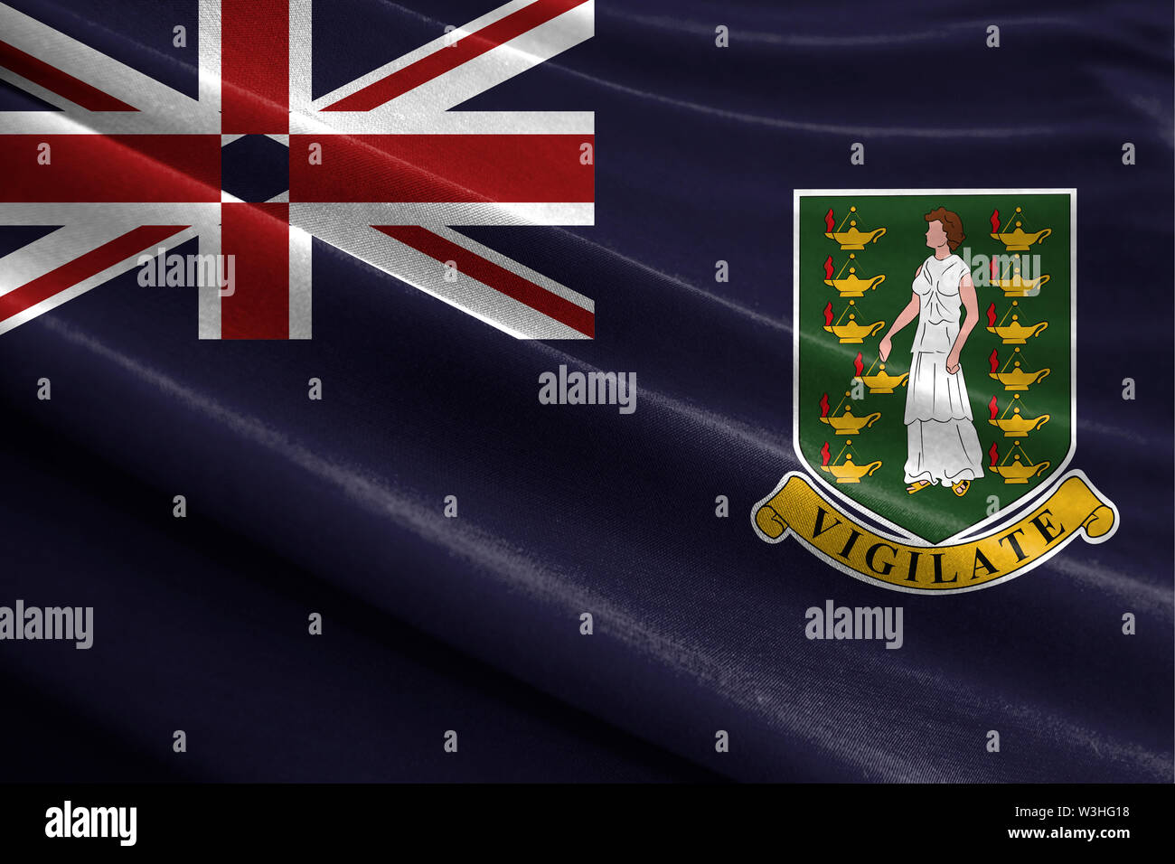 Realistic flag of British Virgin Islands on the wavy surface of fabric ...