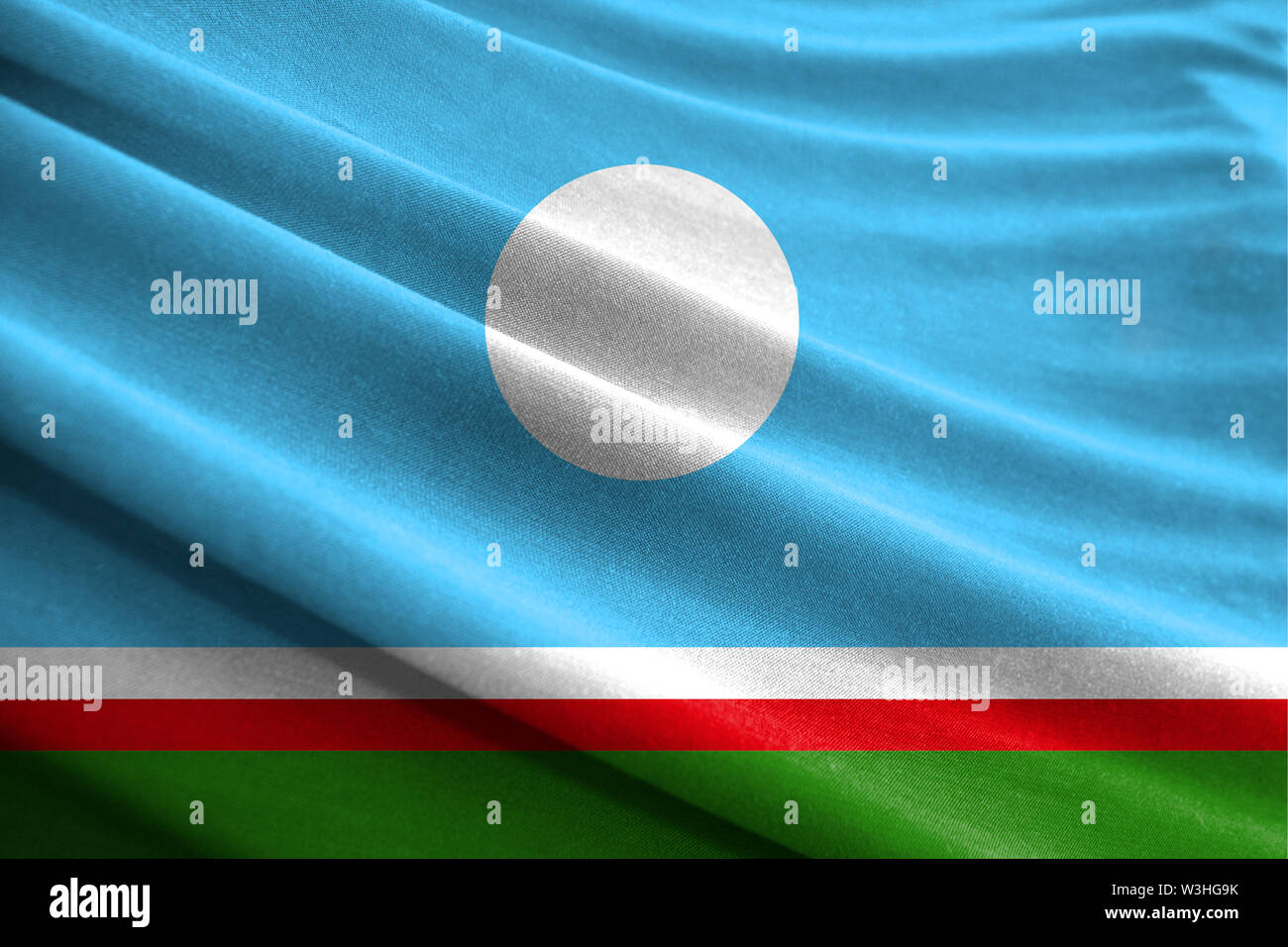 Realistic flag of Sakha Republic on the wavy surface of fabric Stock ...