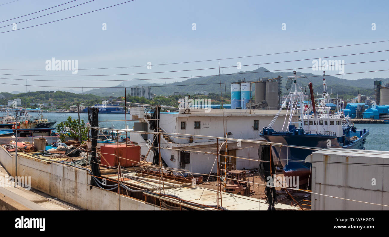 Detail view of a dock inside Mukho Port, Donghae City, Gangwon Province ...