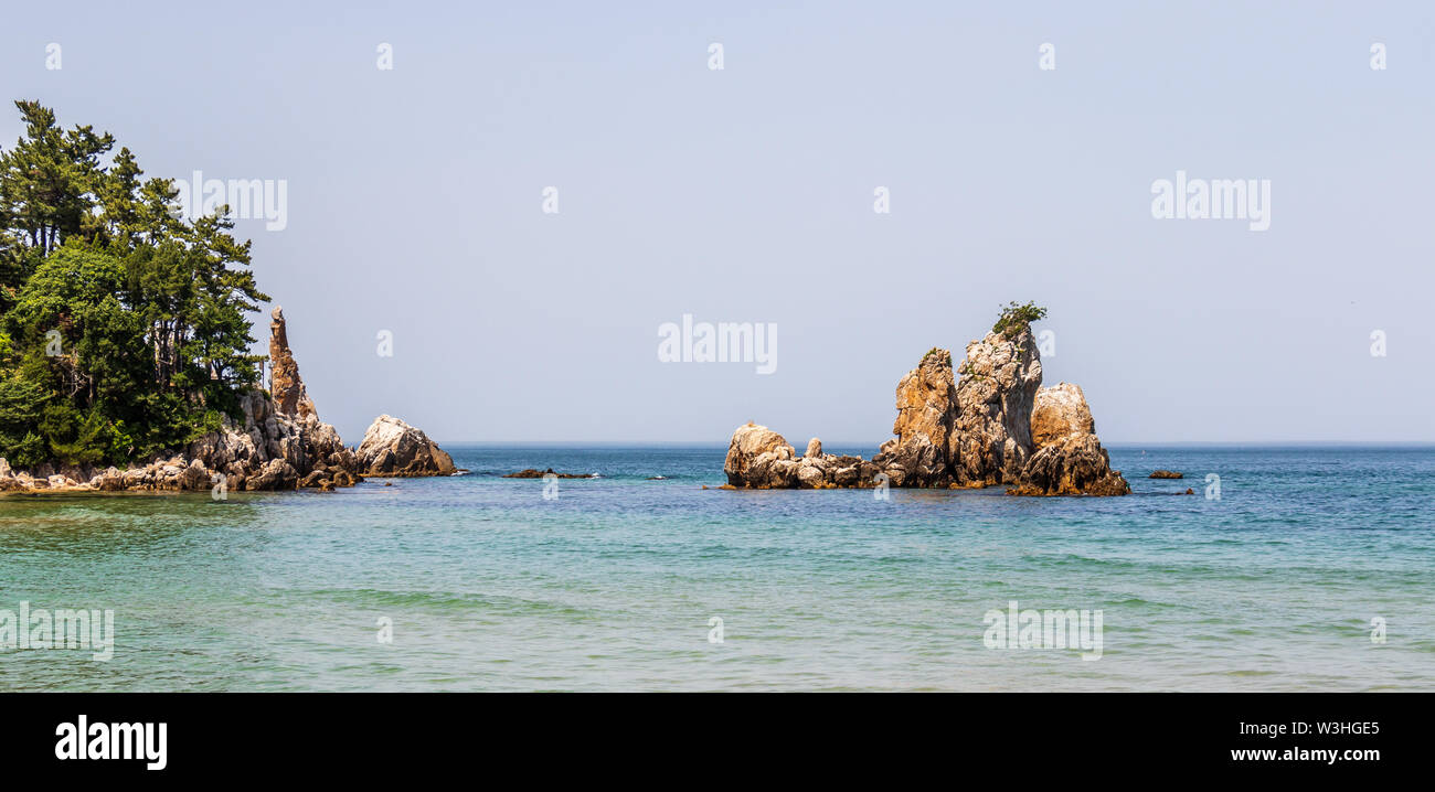 Chuam Beach with Candlestick Rock, korean Chotdaebawi with cliffs and ...