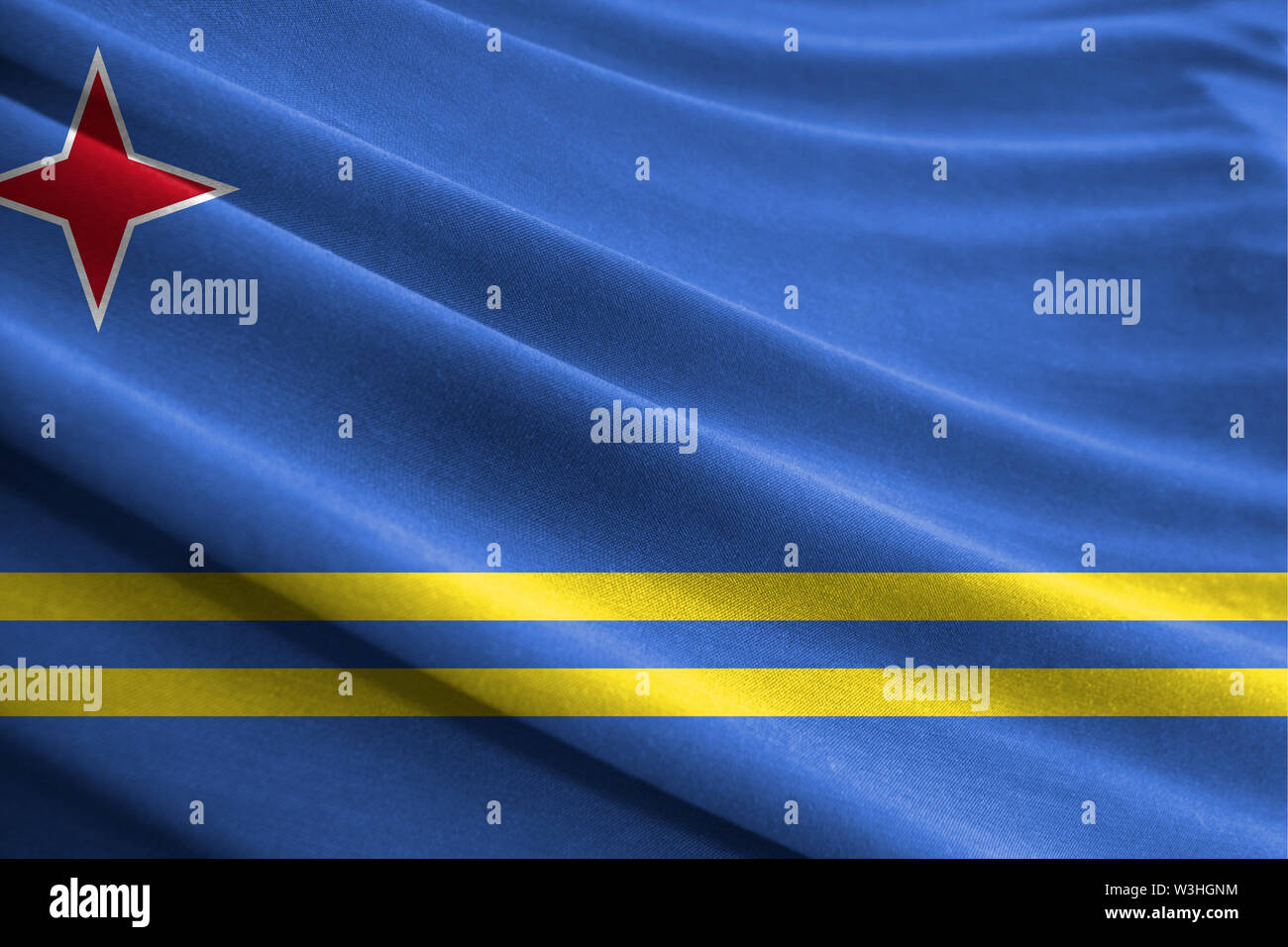 Realistic flag of Aruba on the wavy surface of fabric Stock Photo - Alamy