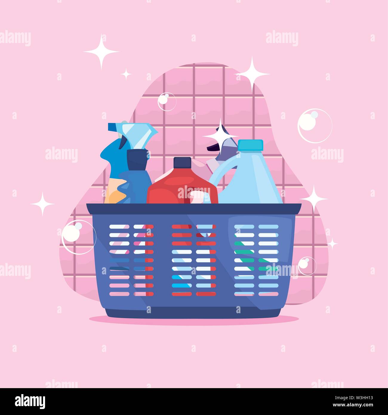 basket filled of cleaning products and supplies vector illustration ...