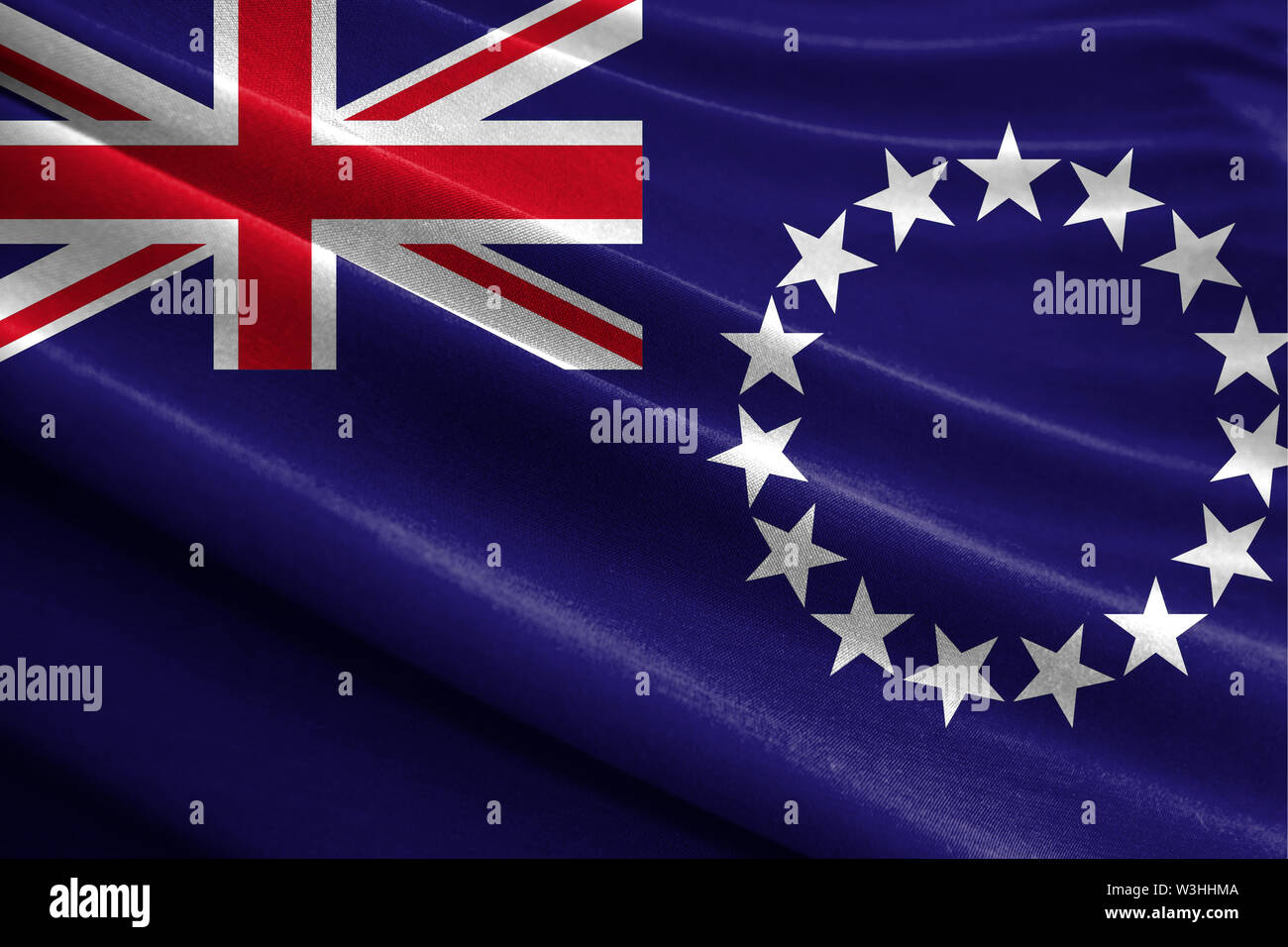 Realistic flag of Cook Islands on the wavy surface of fabric Stock ...