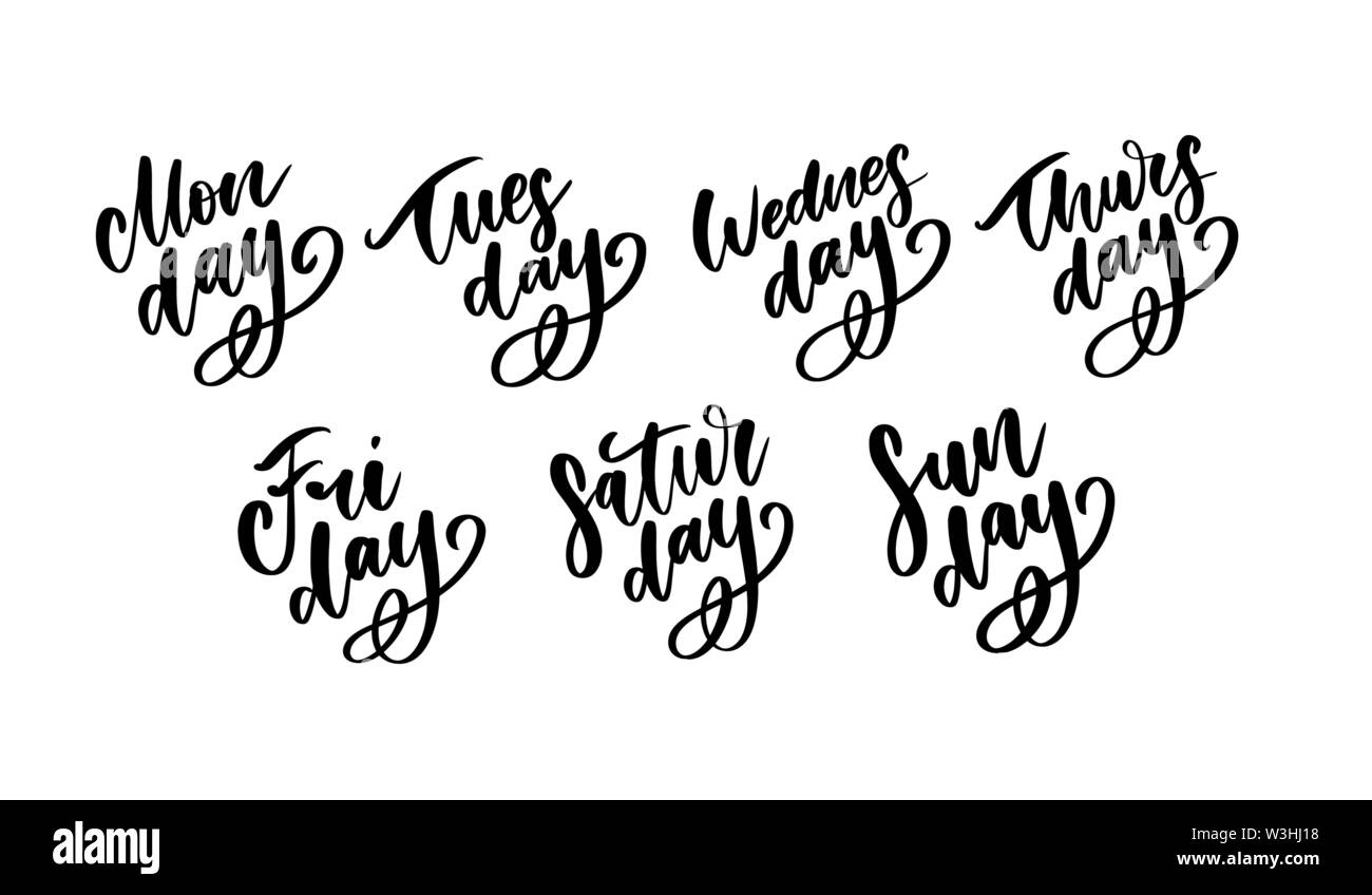 Vector handwritten week days and symbols set. Ink font. Stickers for ...