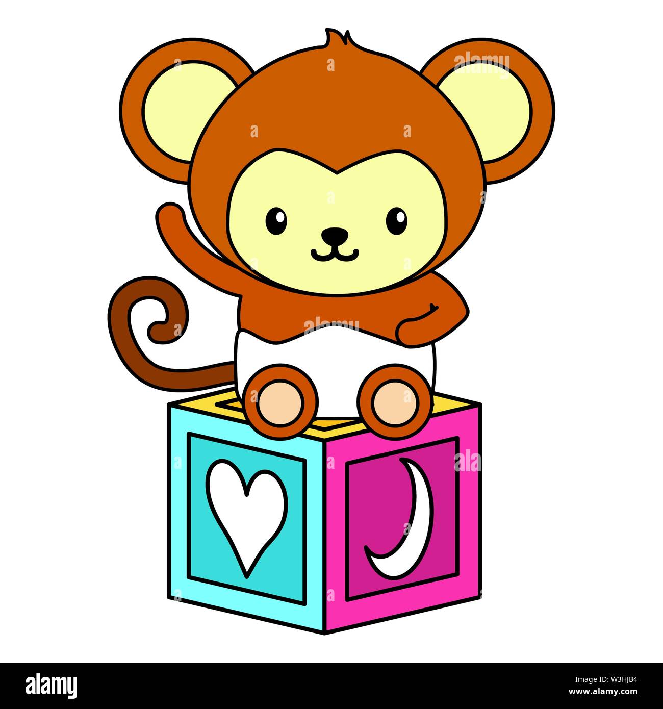 cute little monkey with block baby character Stock Vector Image & Art ...