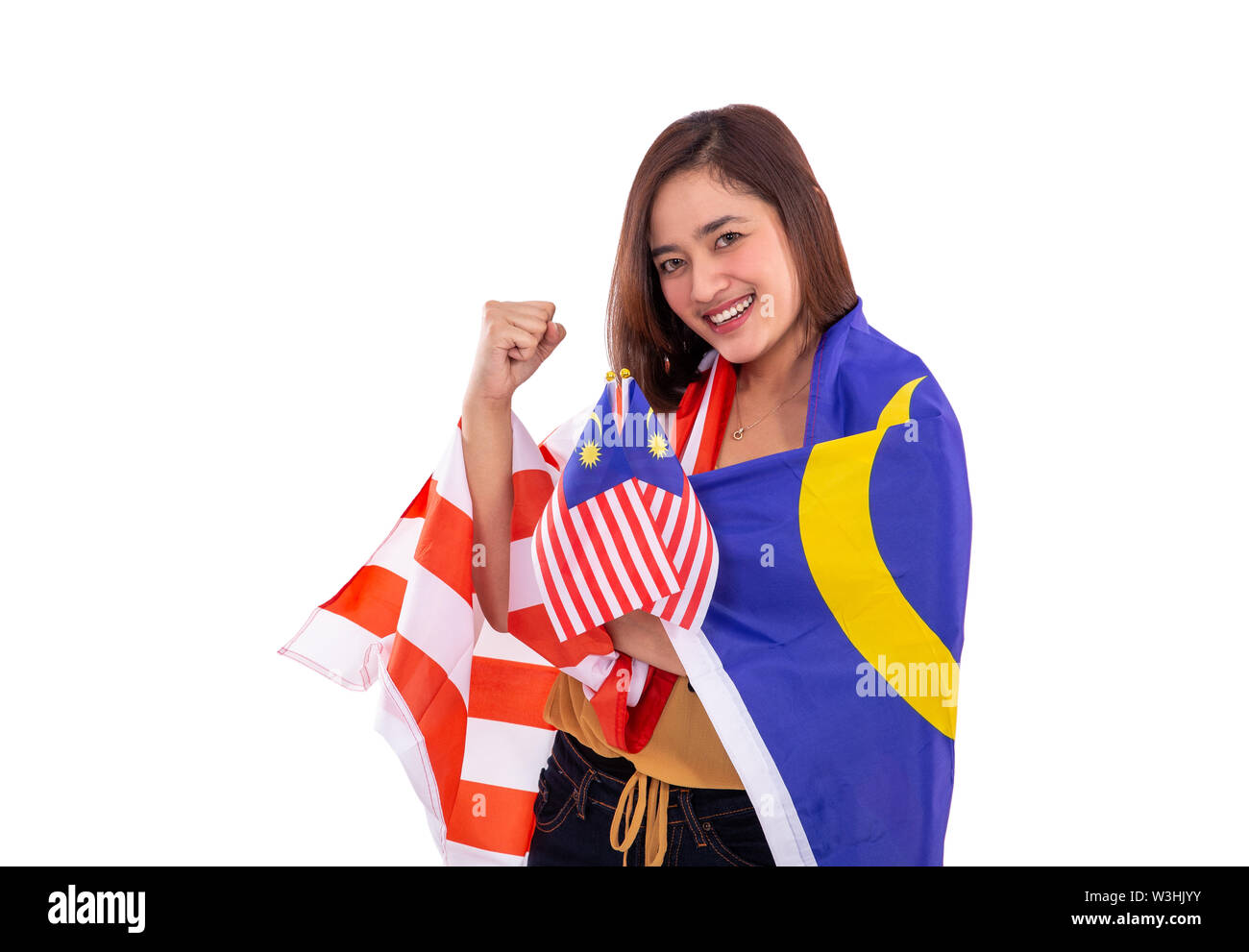 beautiful young woman with smile holding malaysia flag Stock Photo - Alamy