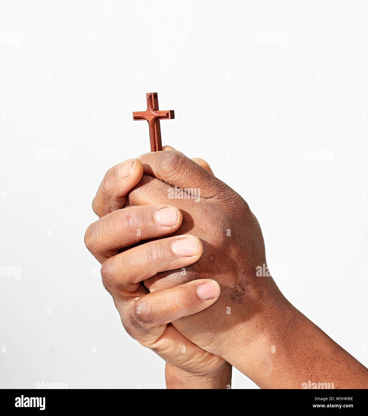 hand with cross praying to god with white background stock image stock ...