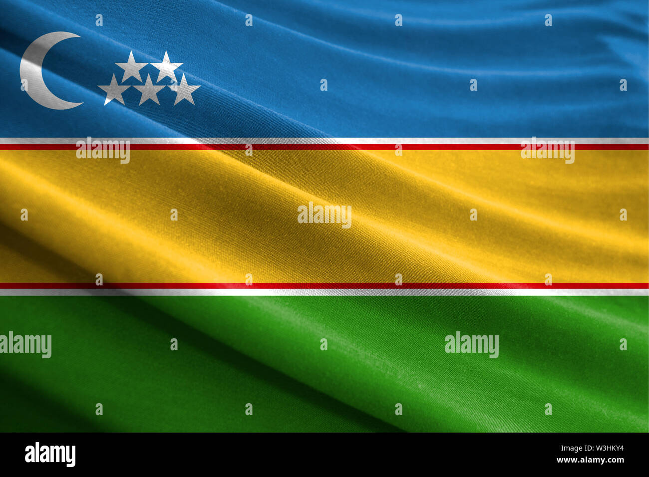 Realistic flag of Karakalpakstan on the wavy surface of fabric Stock ...