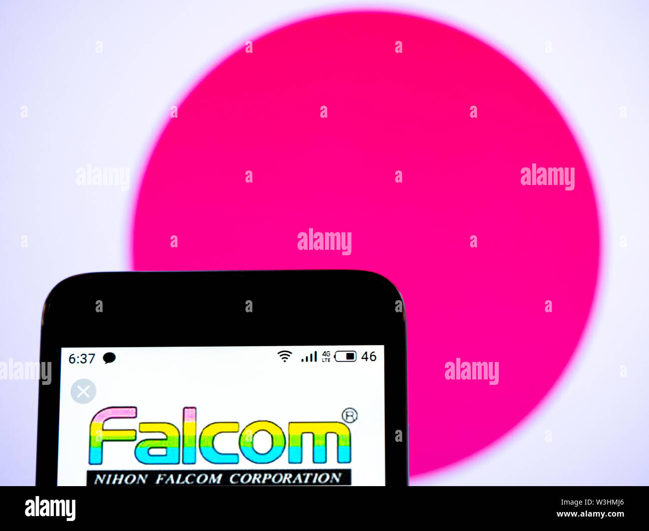 In this photo illustration the Nihon Falcom Corporation logo is seen ...