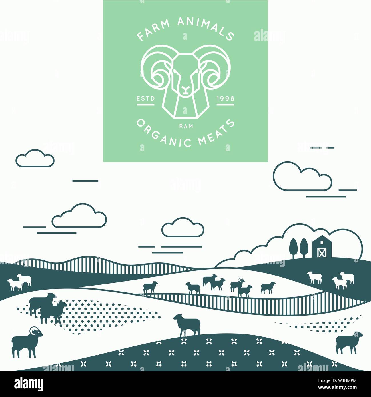 Vector illustration - horizontal seamless pattern family farm with a ...