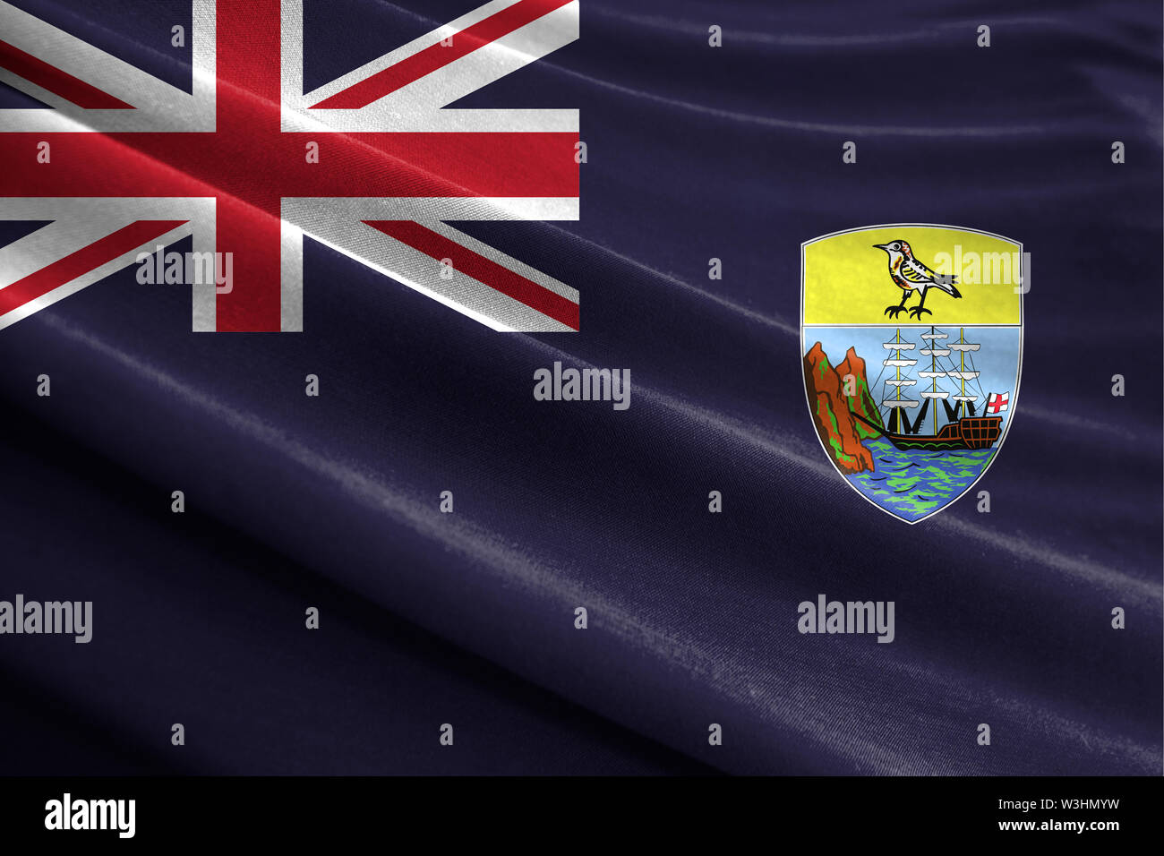 Realistic flag of Saint Helena on the wavy surface of fabric Stock ...