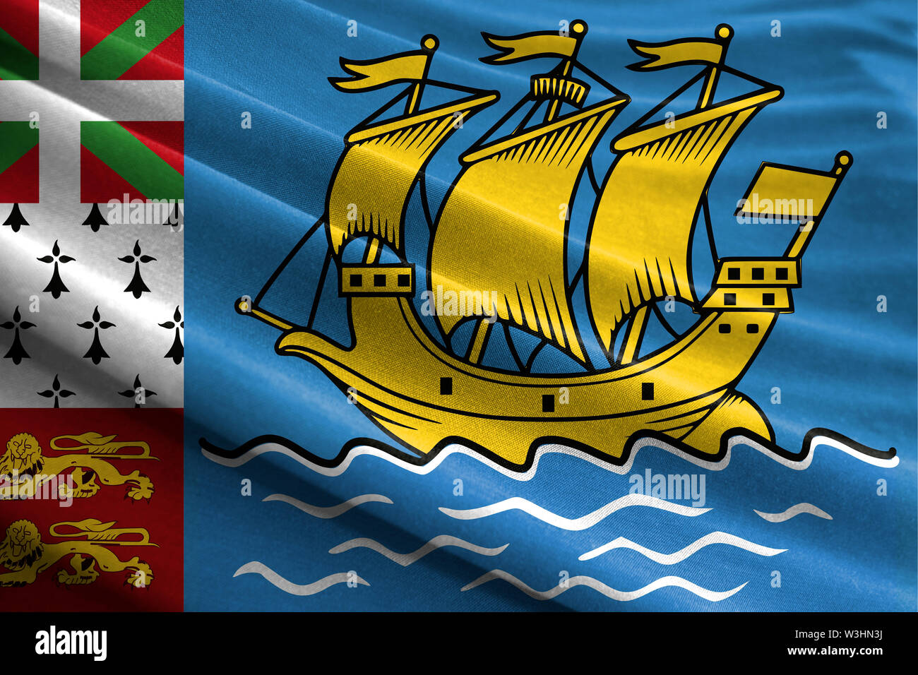 Realistic flag of Saint Pierre and Miquelon on the wavy surface of ...