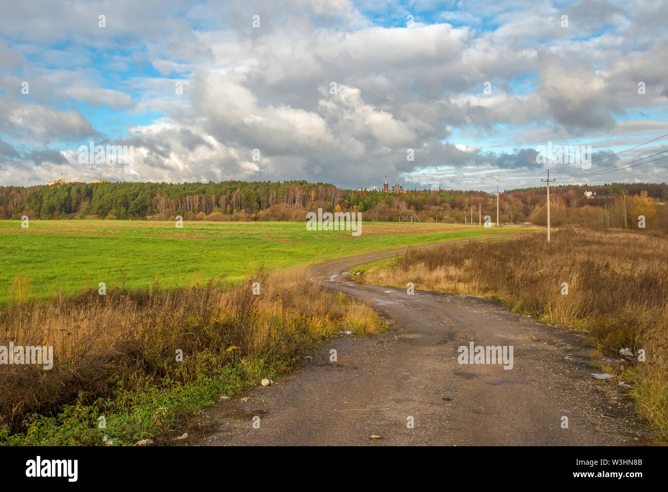 Country road rut with puddles through agricultural field Stock Photo ...