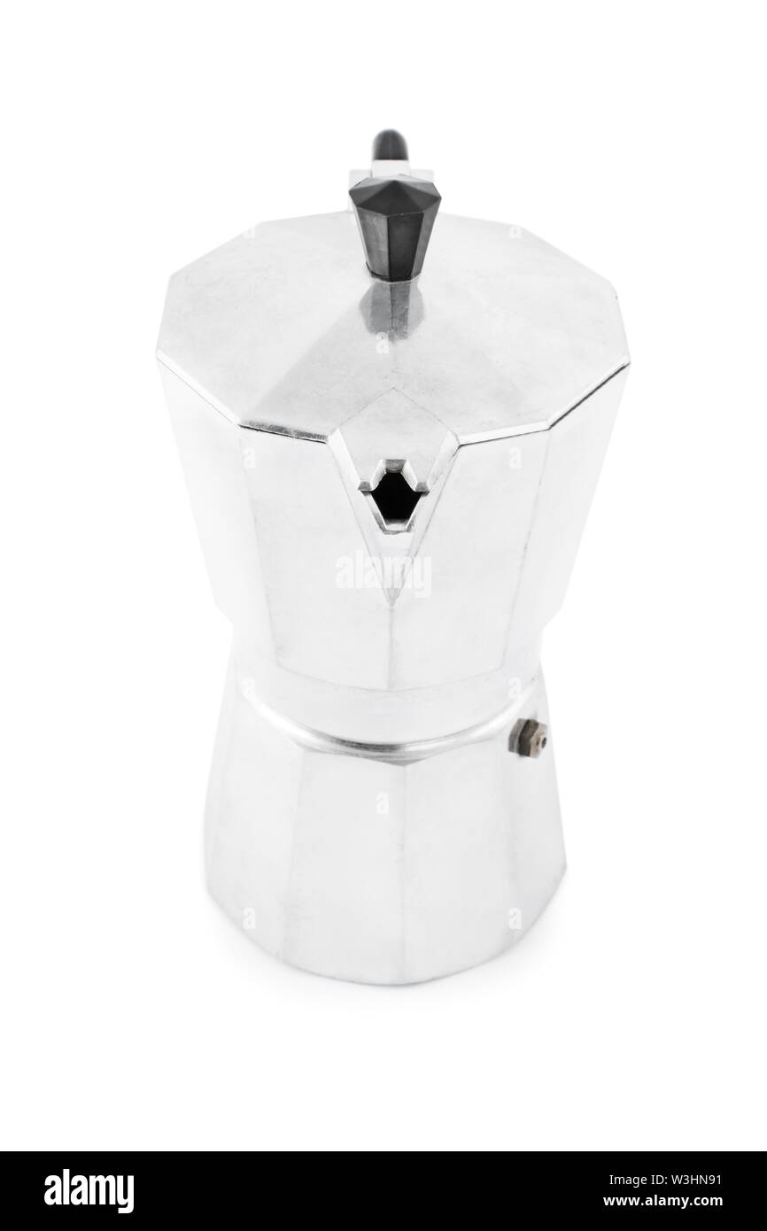 Metallic moka maker isolated on white background Stock Photo - Alamy