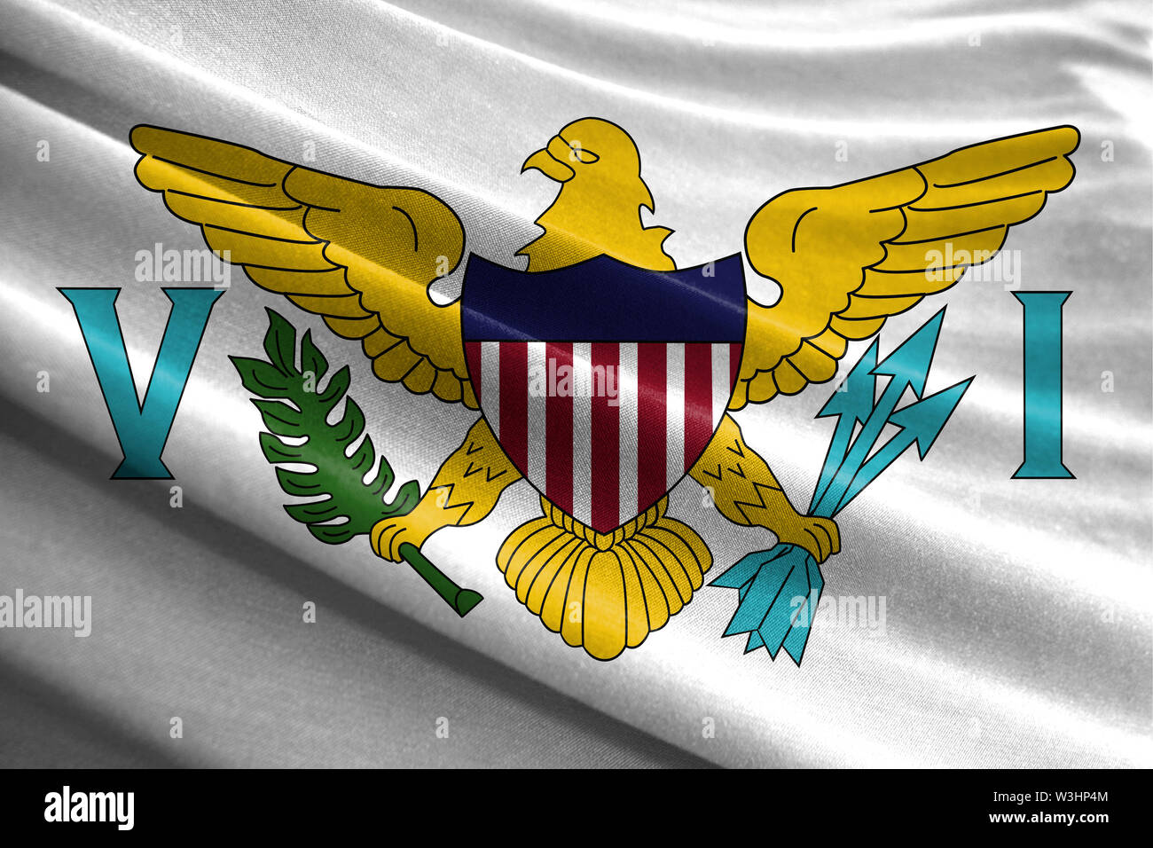 Realistic flag of Virgin Islands of the United States on the wavy ...