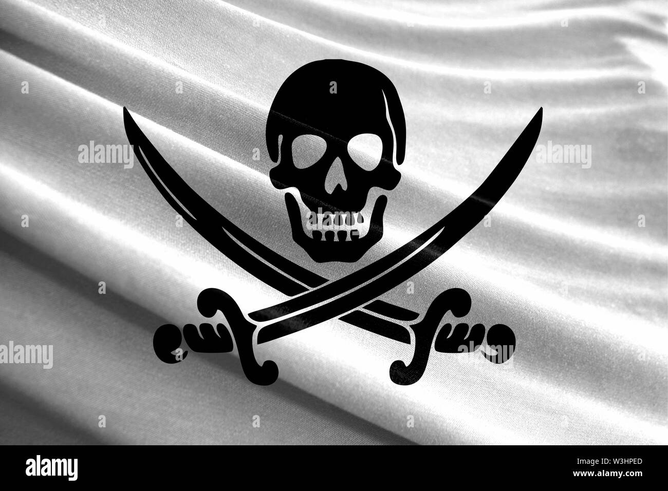 Realistic flag of Pirates white on the wavy surface of fabric Stock ...