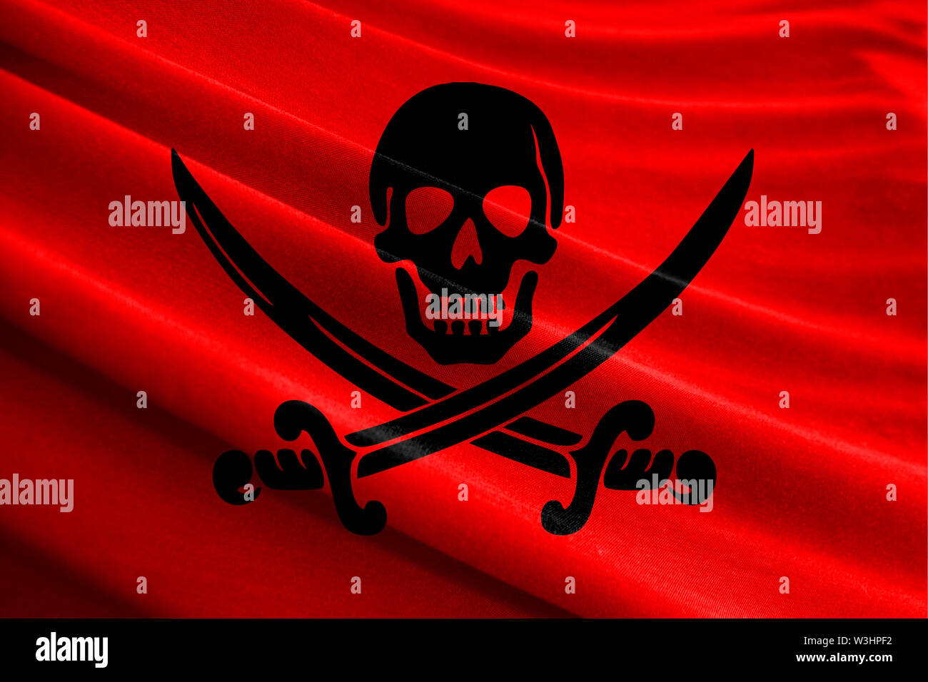 Realistic flag of Pirates red on the wavy surface of fabric Stock Photo ...