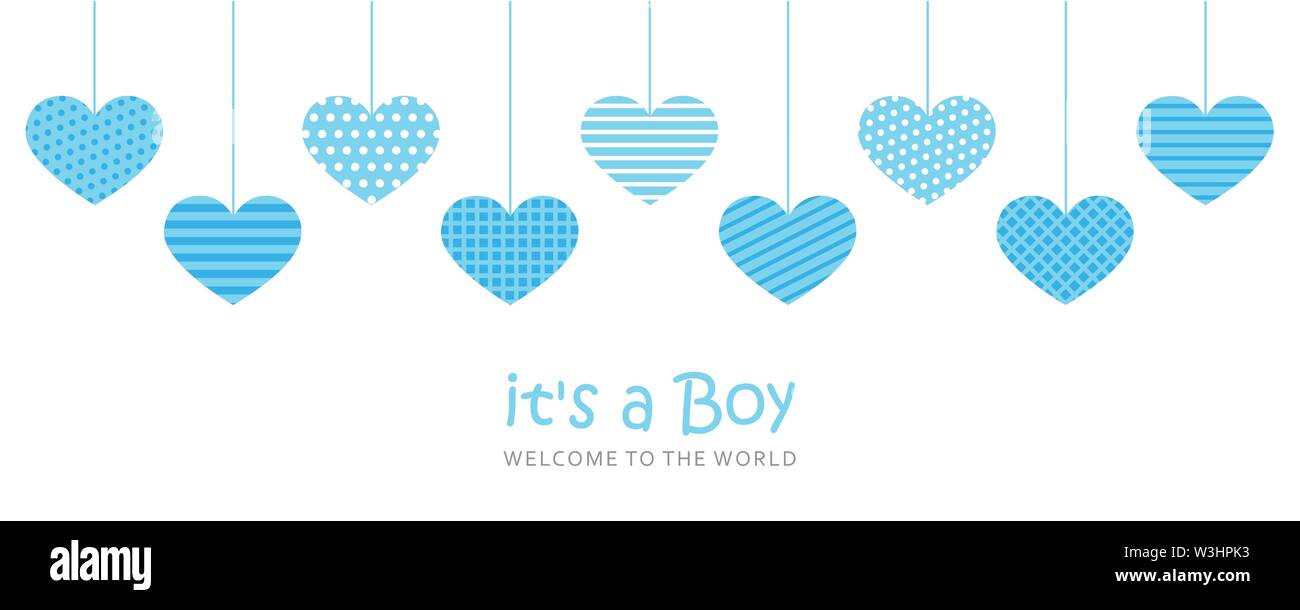 its a boy welcome greeting card for childbirth with hanging hearts ...