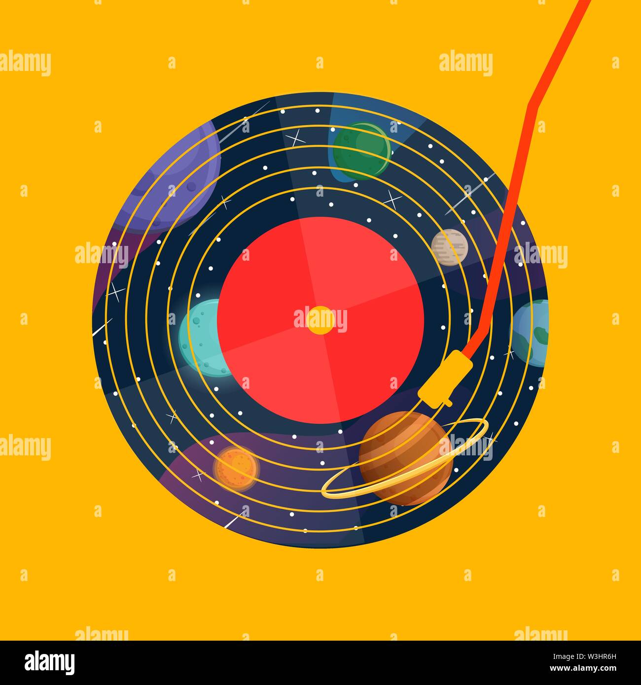 vinyl record music vector with galaxy in vinyl on yellow backgroud ...