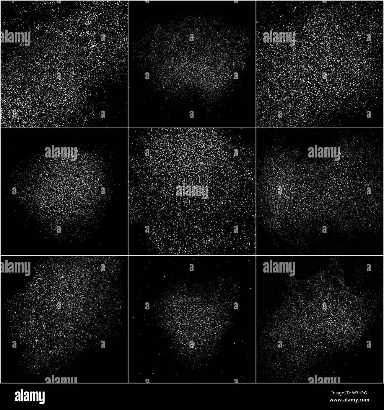 Set of White Grainy Texture Isolated On Black Background. Dust Overlay ...