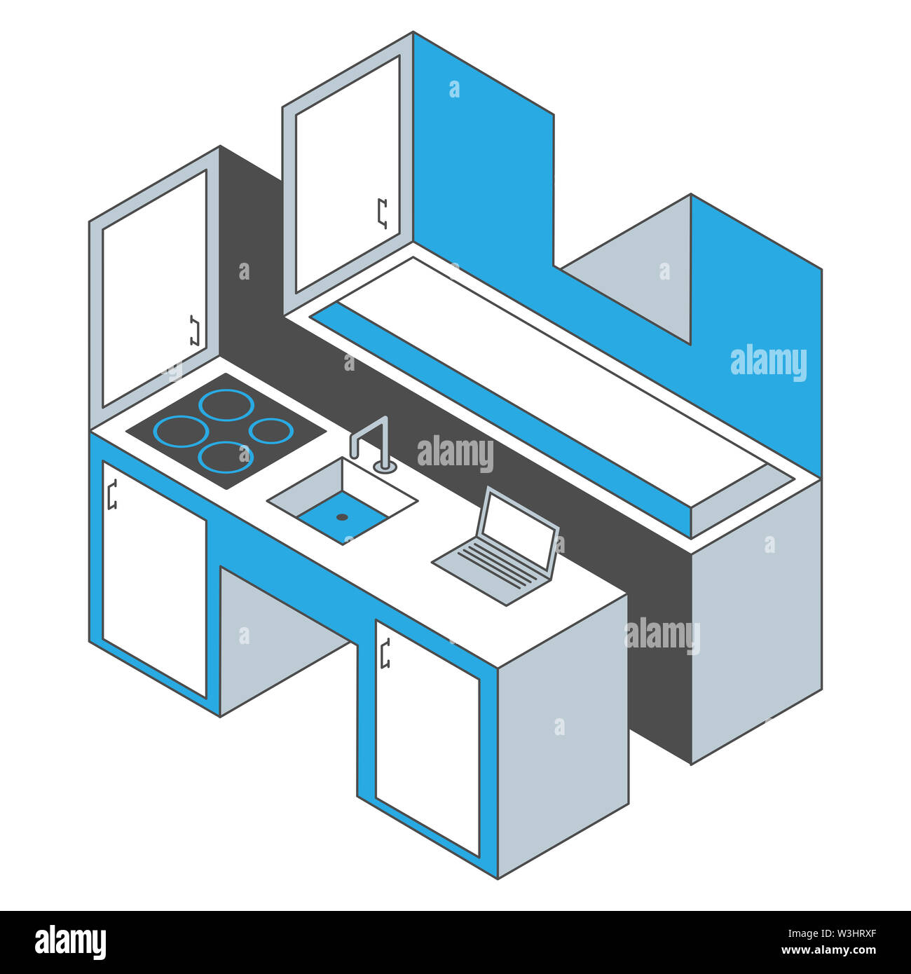 Impossible kitchen. Modern kitchen made of impossible objects Stock ...