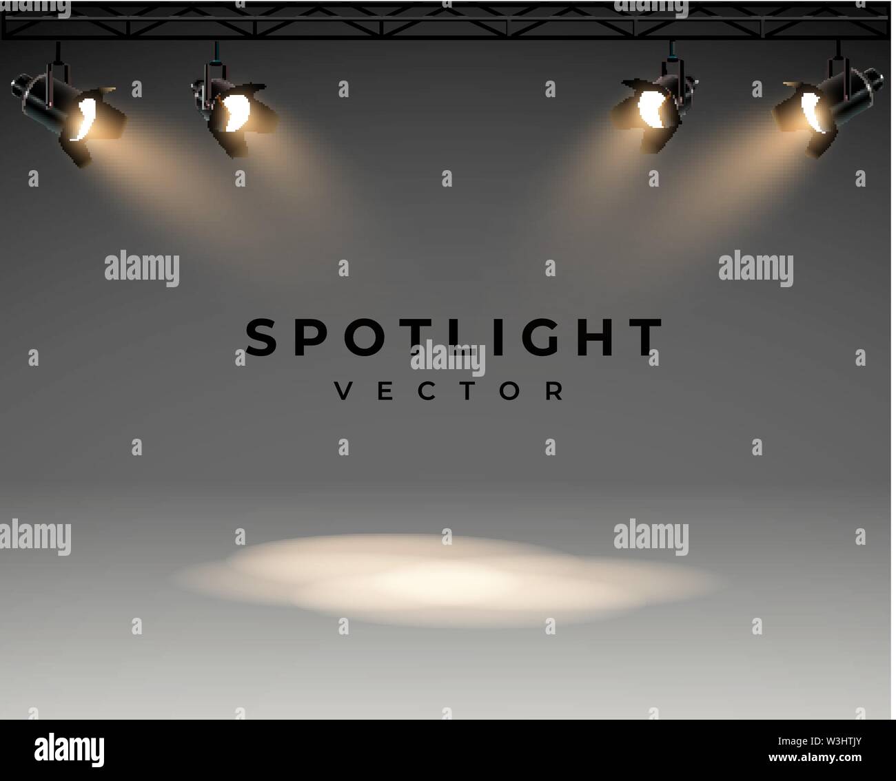 Spotlights with bright white light shining stage vector set ...