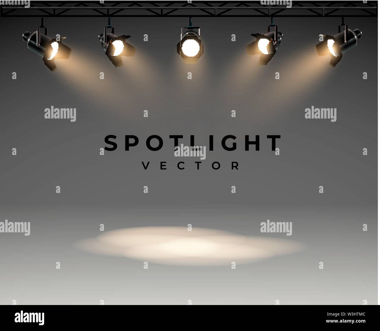Spotlights with bright white light shining stage vector set ...