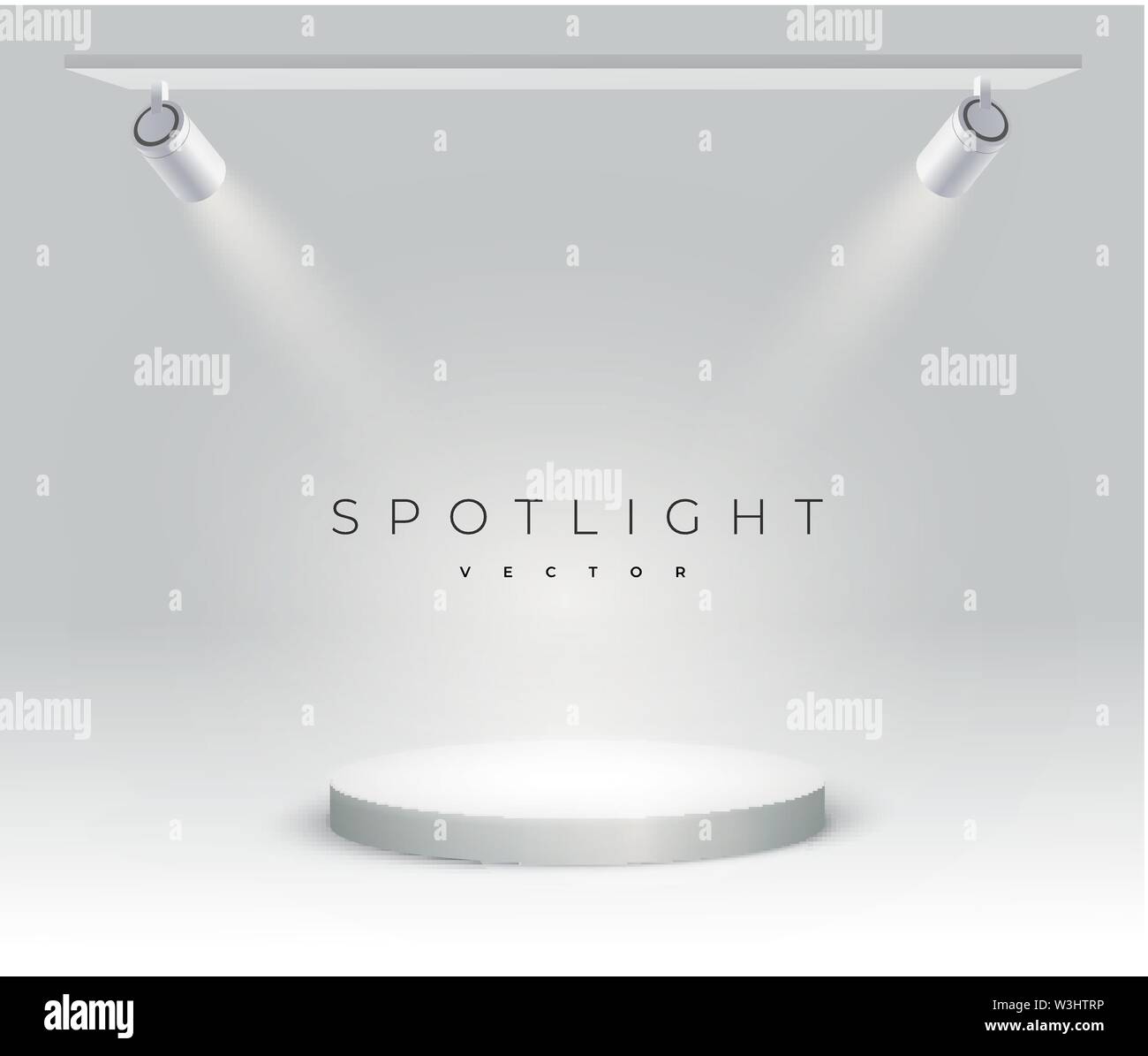 modern white spotlight shines at an angle on spot. Round podium ...