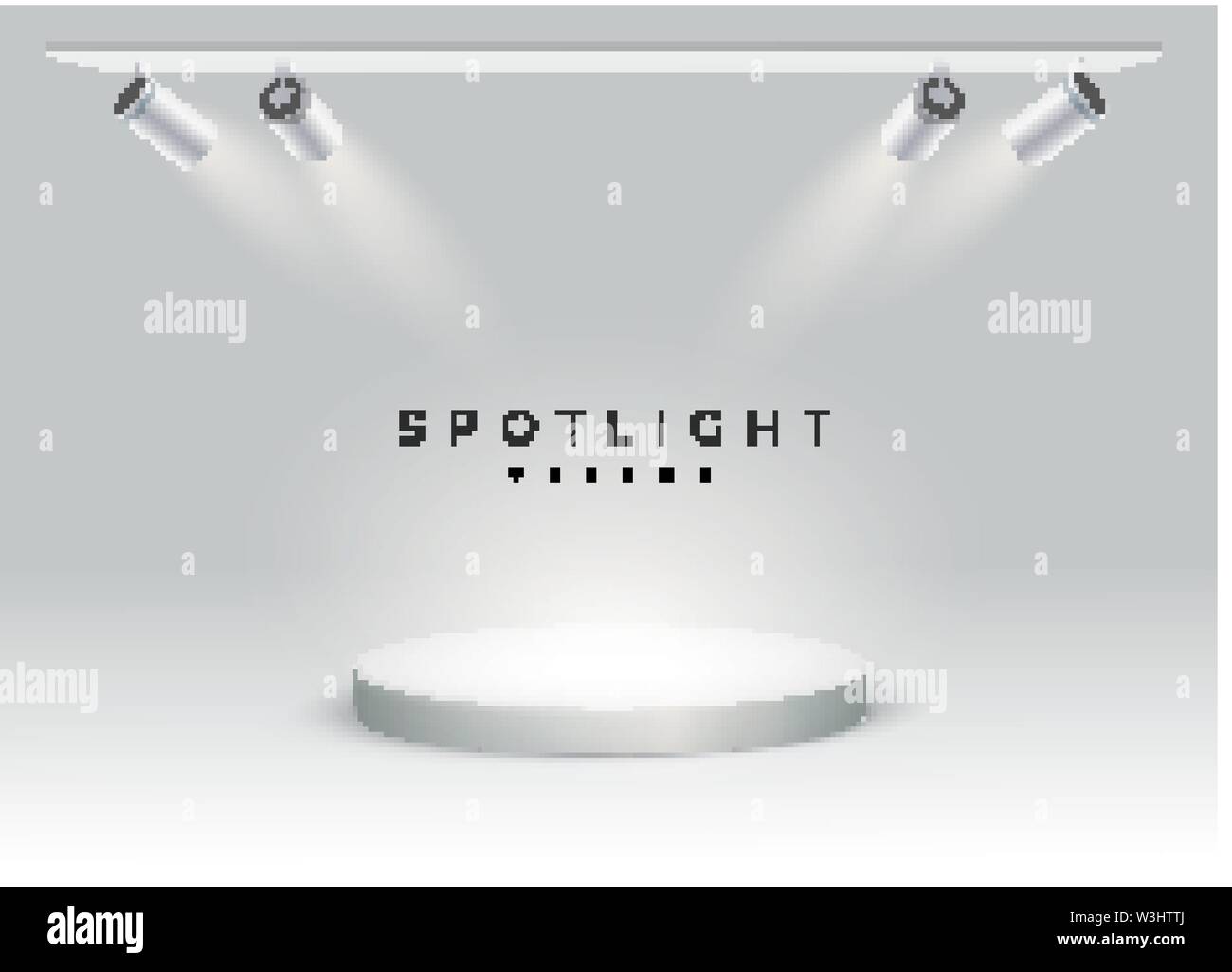 Five modern spotlights shine on the podium, spot, stage. empty ...