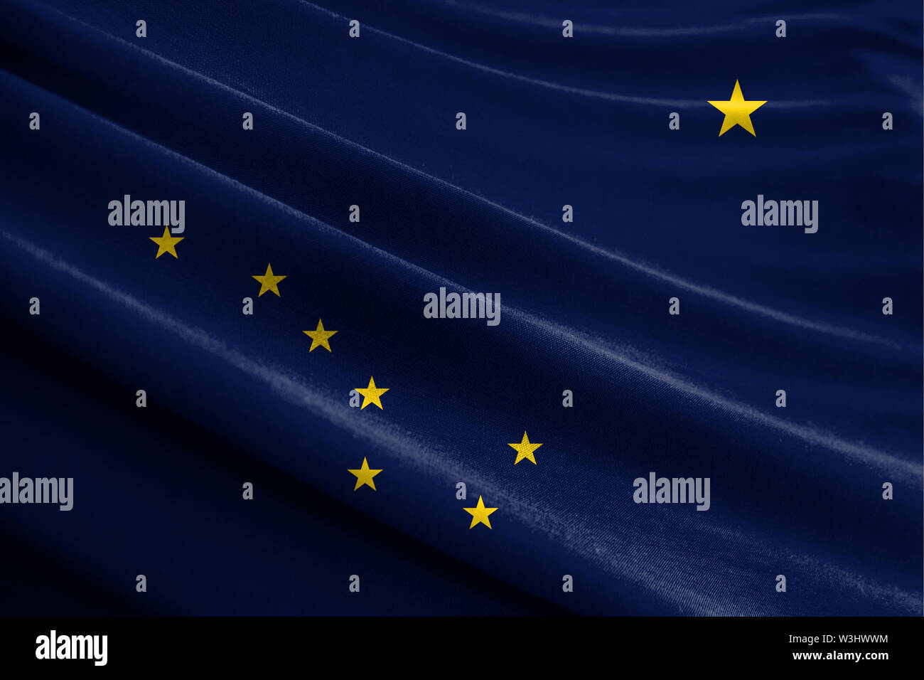 Realistic flag State of Alaska on the wavy surface of fabric Stock ...
