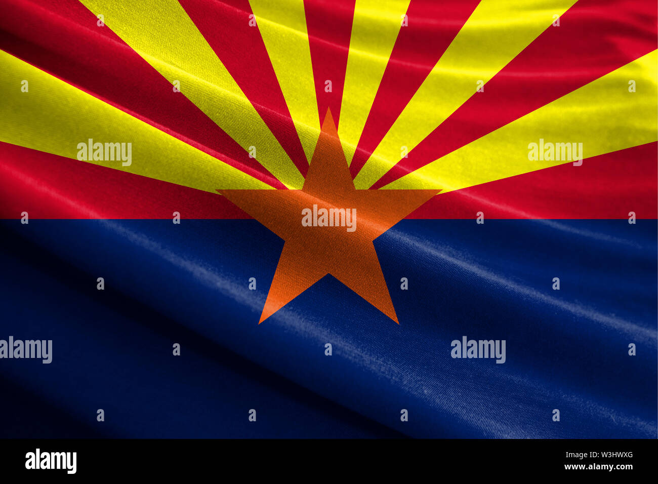 Realistic flag State of Arizona on the wavy surface of fabric Stock ...