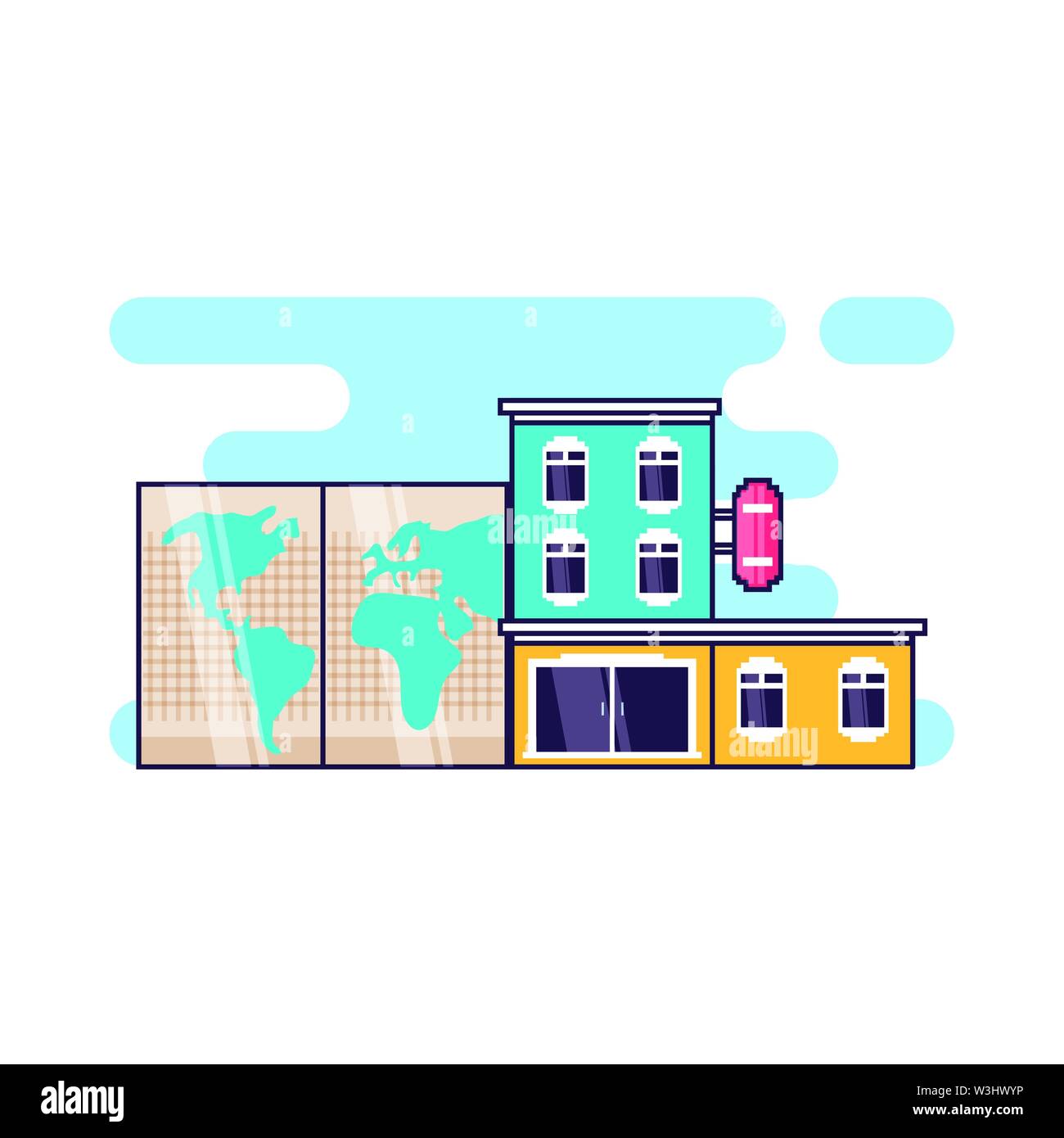 hotel building place with paper map vector illustration design Stock ...