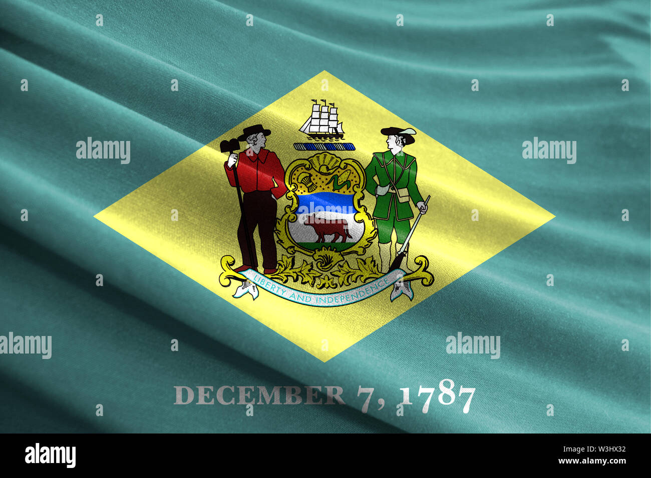 Realistic flag State of Delaware on the wavy surface of fabric Stock ...
