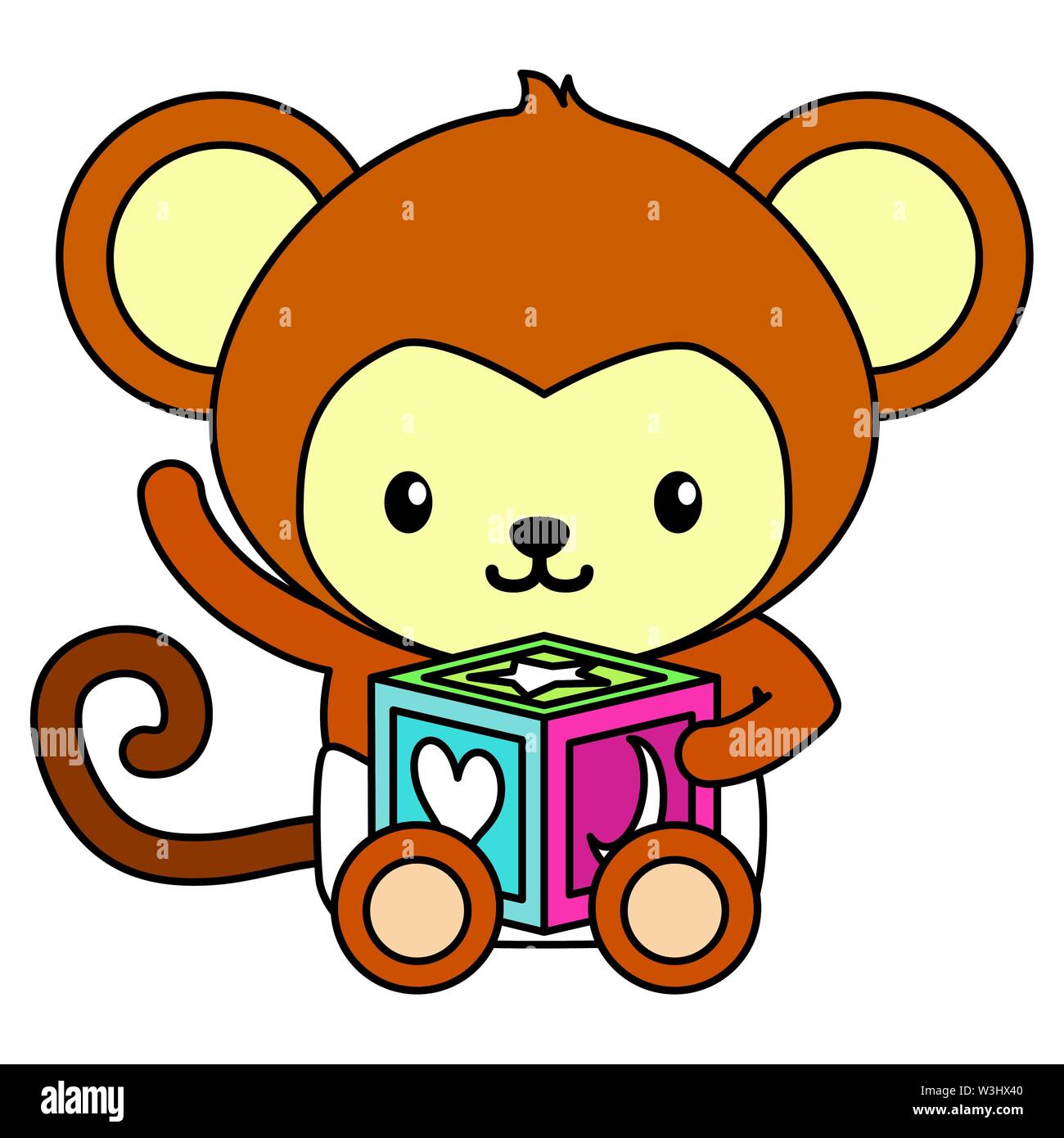 cute little monkey with block baby character Stock Vector Image & Art ...